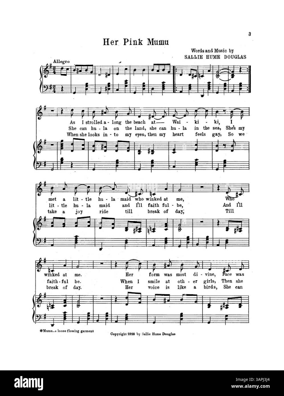 The song "Her Pink Mumu" by Sallie Hume Douglas, with lyrics and music ...