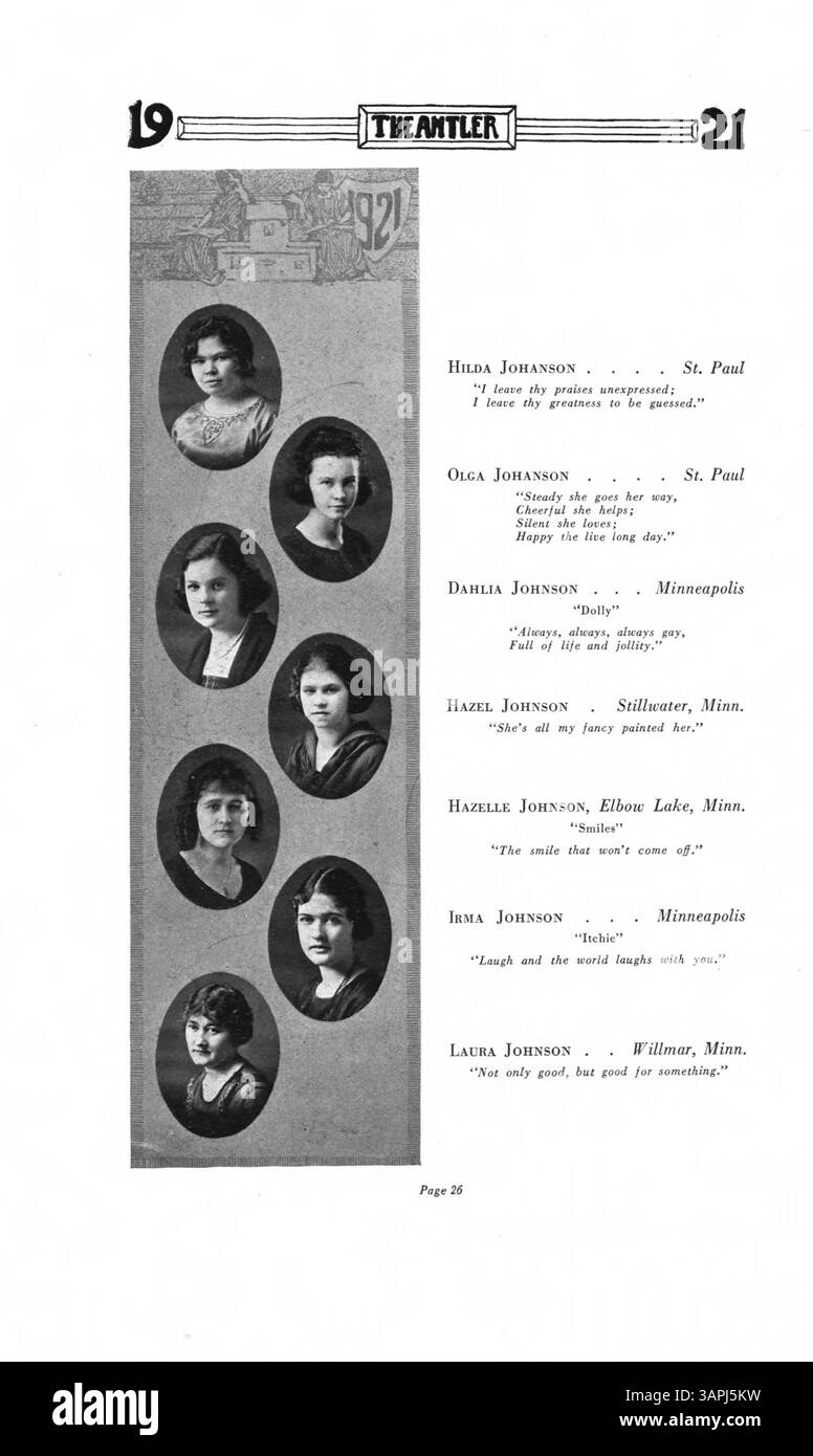 The 1921 Antler yearbook from Minnehaha Academy documents the school's student body, academic ...