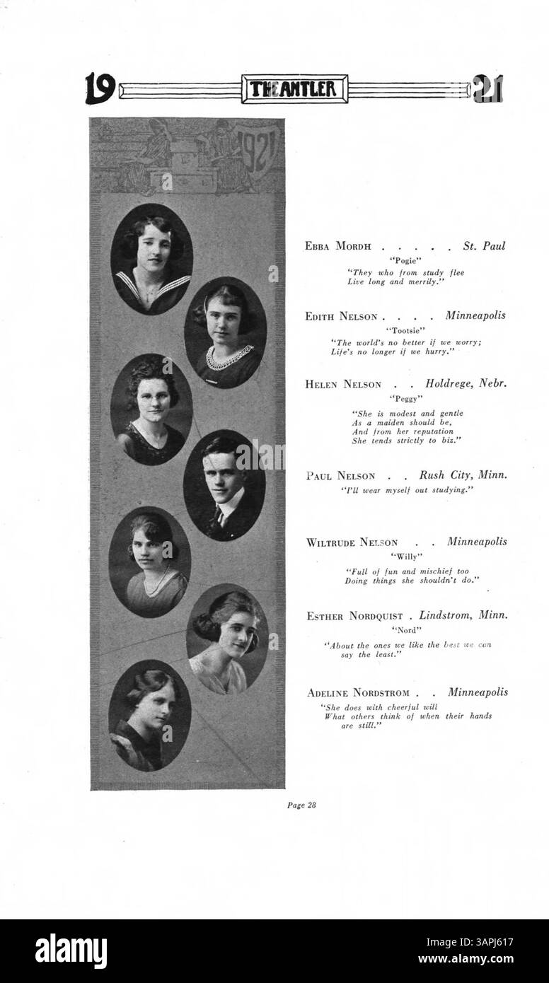 The 1921 Antler yearbook from Minnehaha Academy captures student achievements, faculty ...