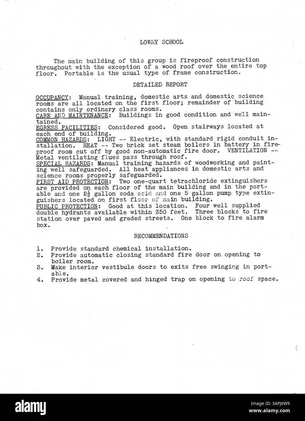 This fire protection engineering report includes an inspection of Minneapolis Public Schools ...
