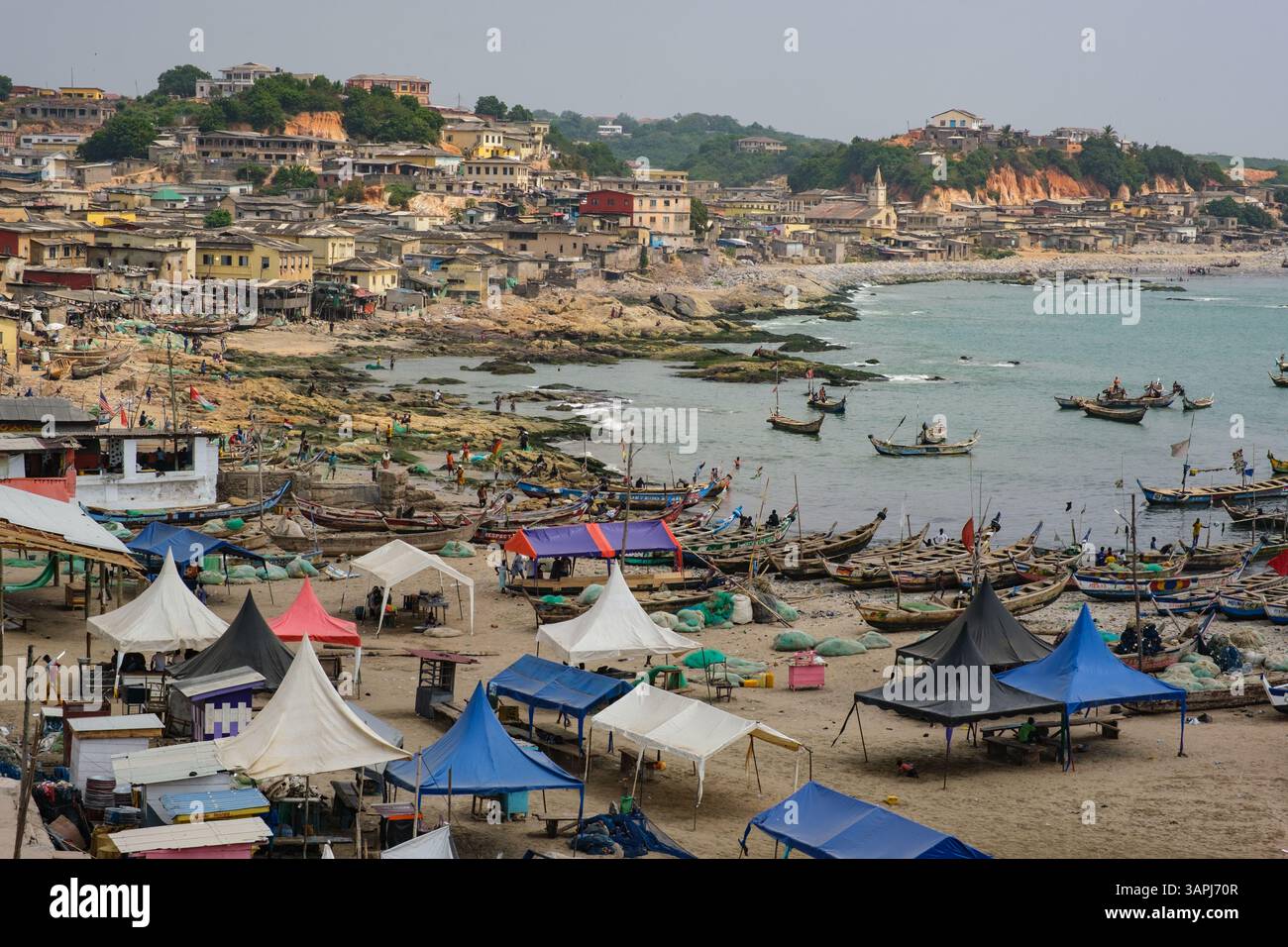Ghana, Cape Coast. View of Cape Coast Harbor from Cape Coast Castle ...