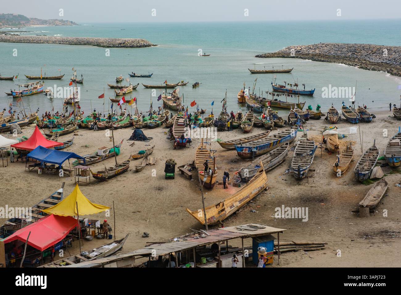 Ghana, Cape Coast. View of Fishing Boats in Cape Coast Harbor from Cape ...