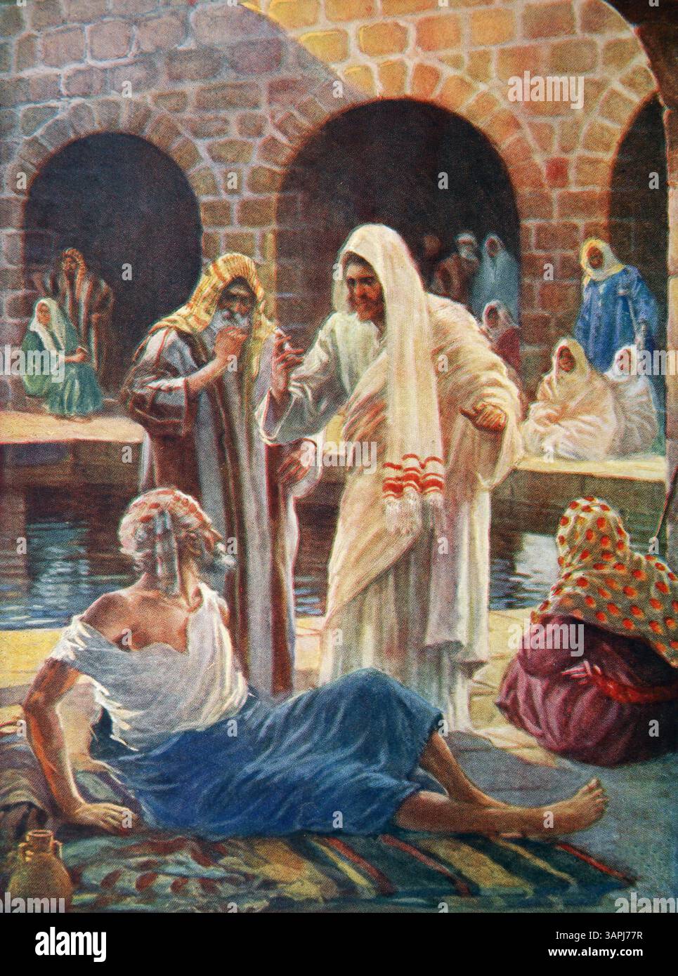 Illustration of Jesus Christ Healing the Paralysed Man at the Pool of ...