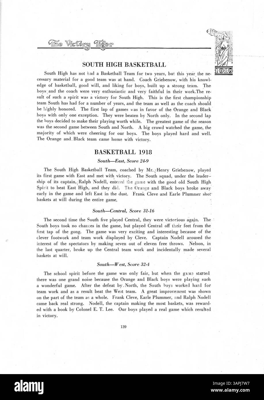 The 1919 South High Yearbook, titled 'Victory Tiger,' showcases the ...