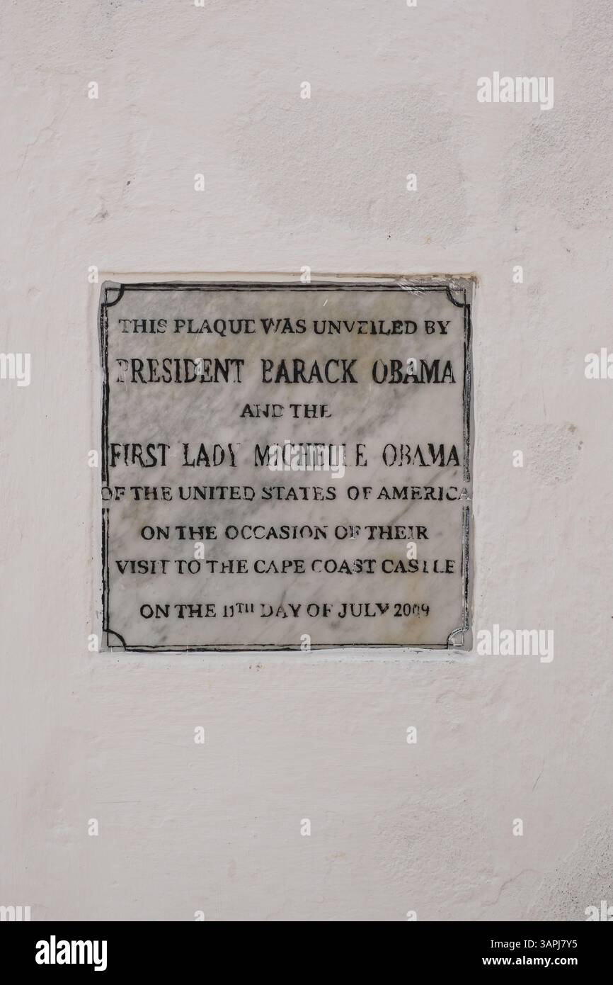 Ghana, Cape Coast. Cape Coast Castle. Plaque Commemorating Visit by ...