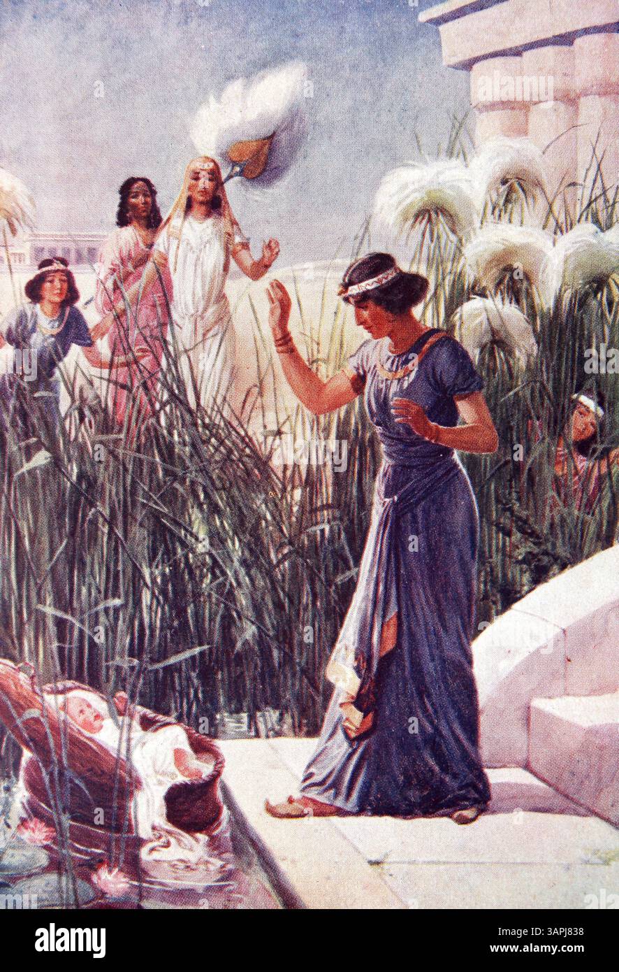 Illustration of Pharaoh's Daughter Finding Moses in the Bullrushes with ...
