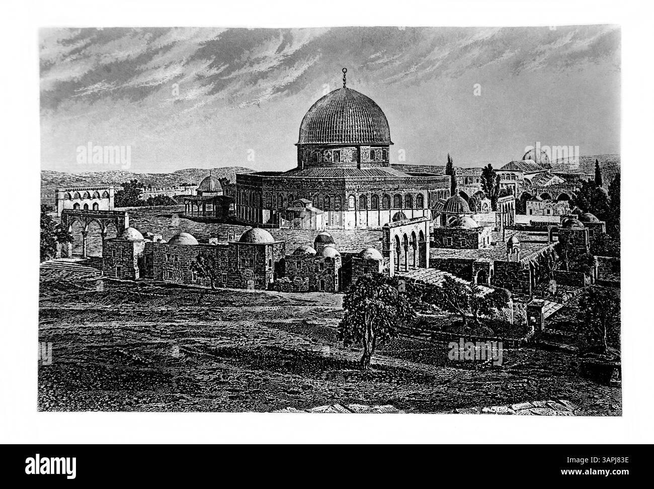engraving of The Mosque of Omar (Dome of the Rock) on Mount Moriah ...