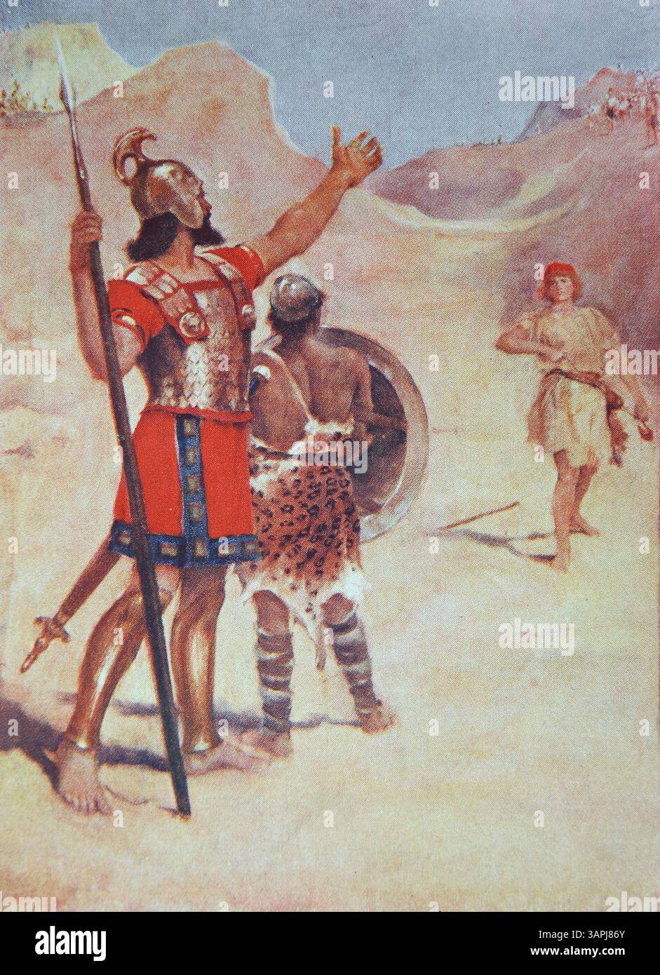 Illustration of David and Goliath (Samuel) from Antique 1909 Religious ...