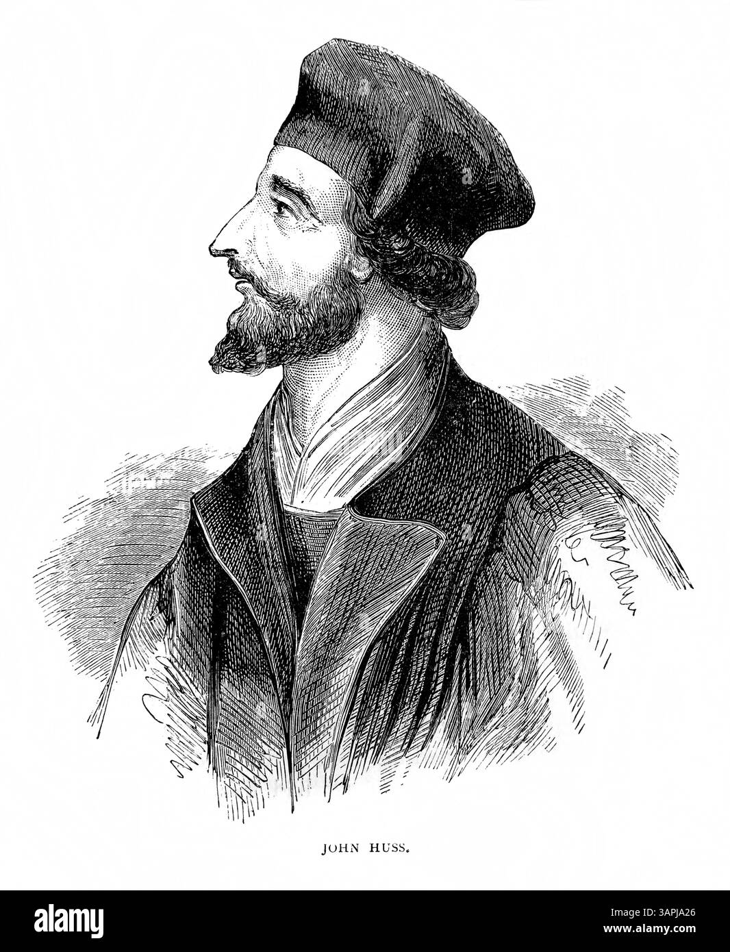 Engraving of the Profile of 15th Century Church Reformer John Huss from ...