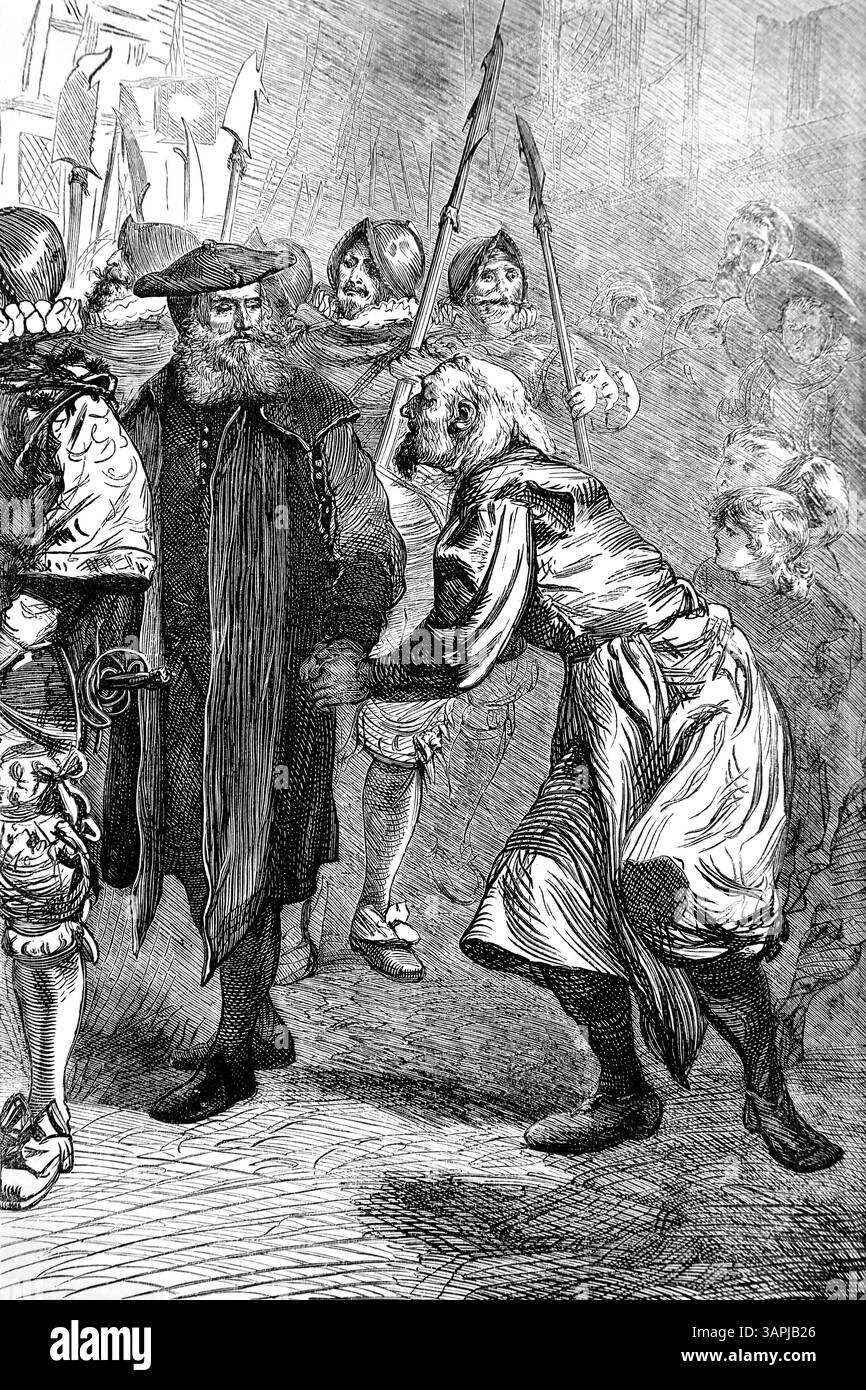 Illustration of the Reverend Laurence Saunders being taken to Coventry ...