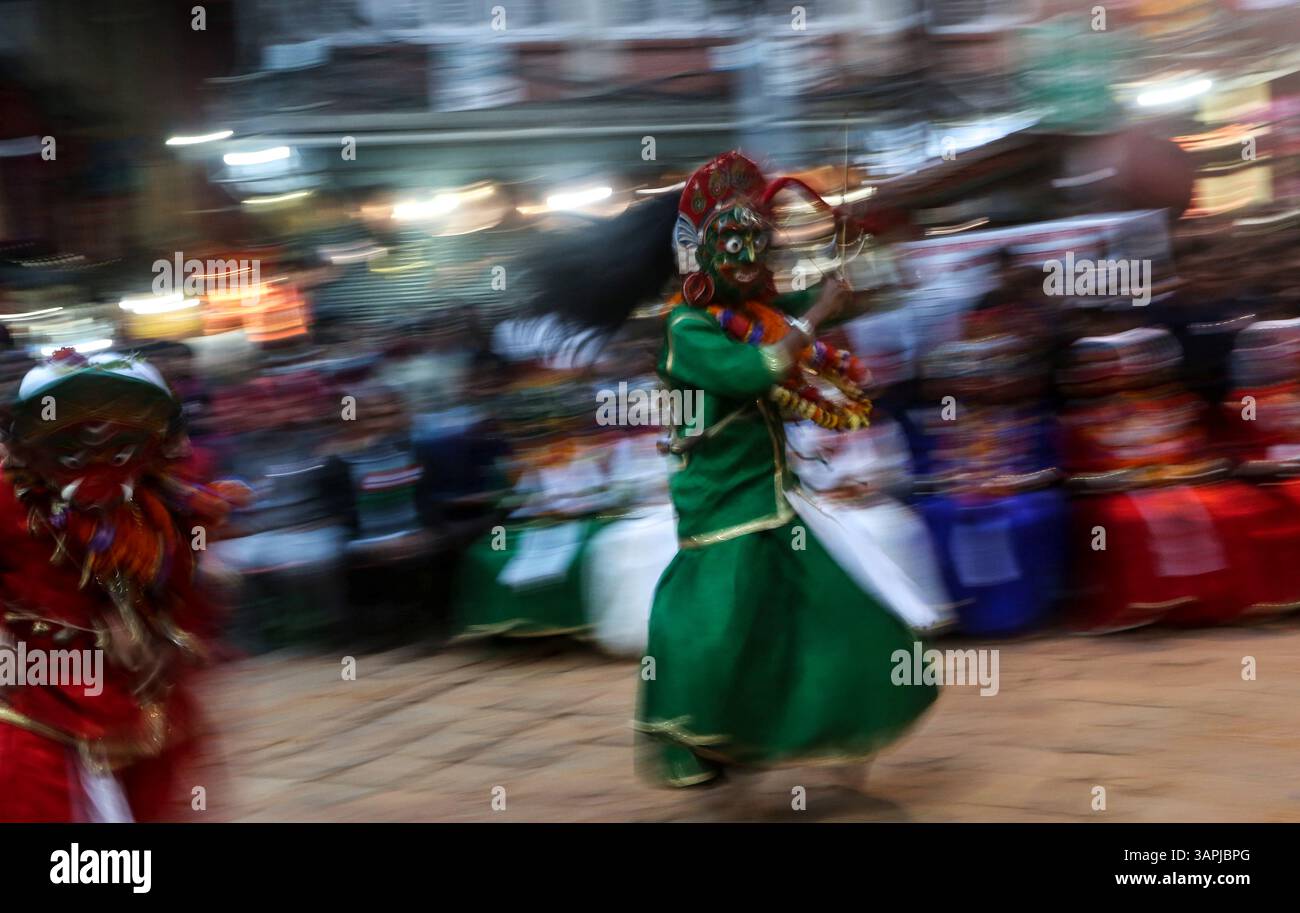 April 16, 2025: Traditional masked dancers dressed up as deities Aakash ...