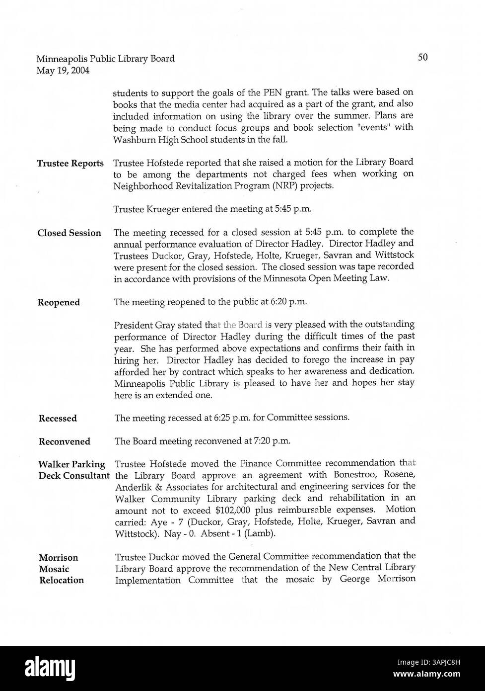 These 2004 minutes from the Minneapolis Public Library Board outline ...