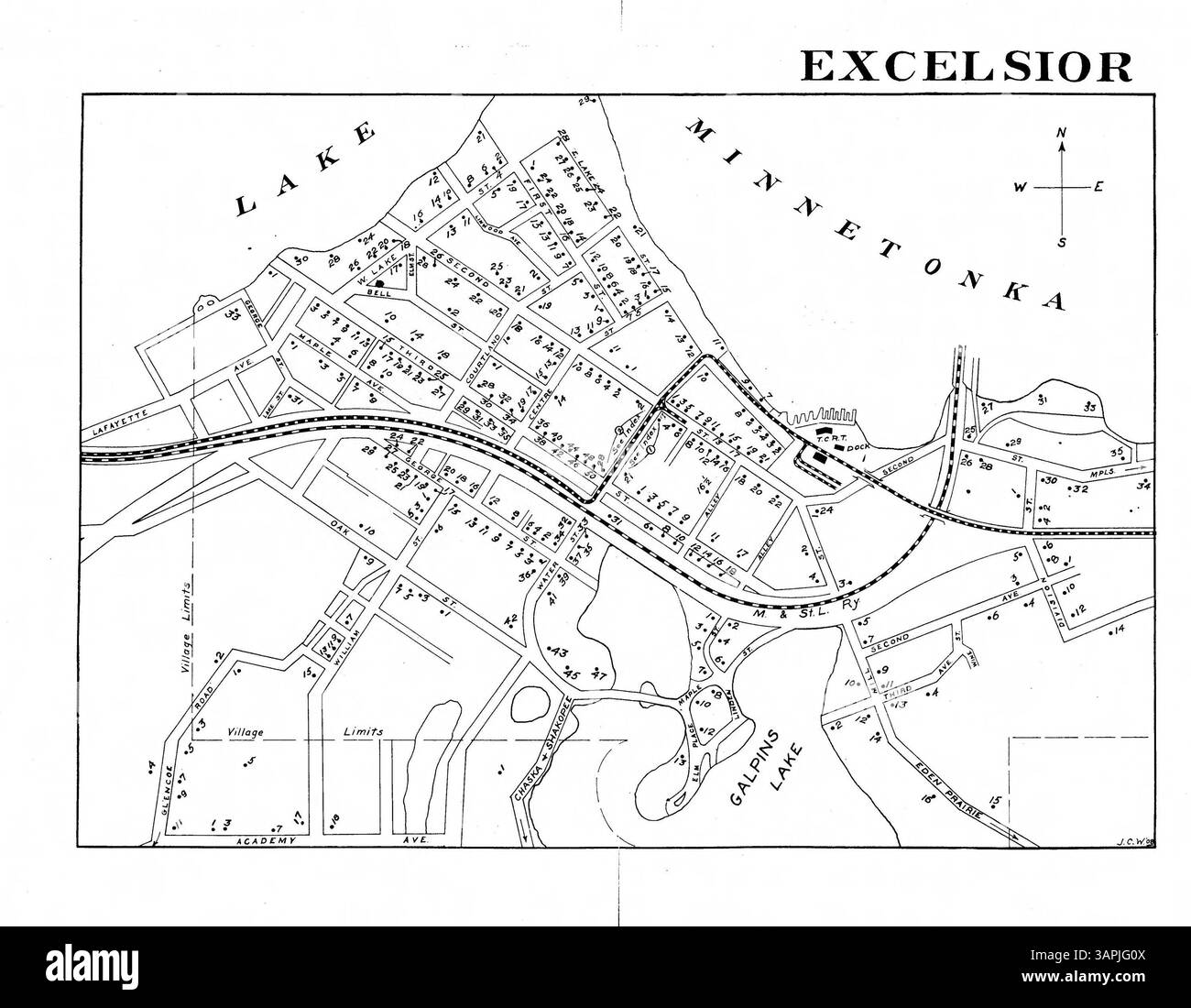 This map highlights the Lake Minnetonka area, marking bays, channels ...