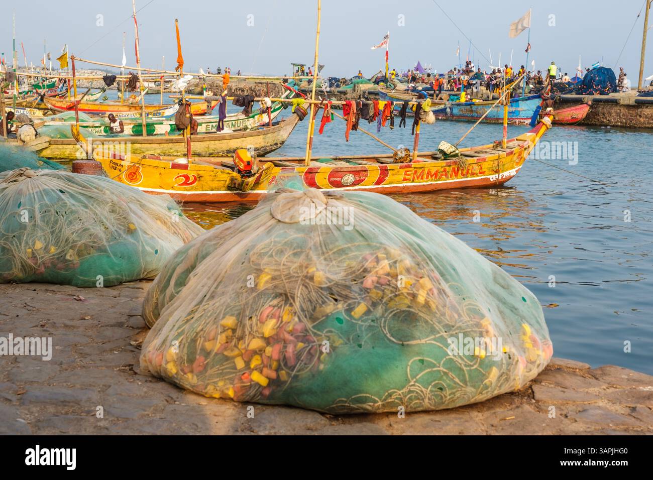 Ghana, Elmina. Fishing Nets on Dock of Elmina Harbor Stock Photo - Alamy