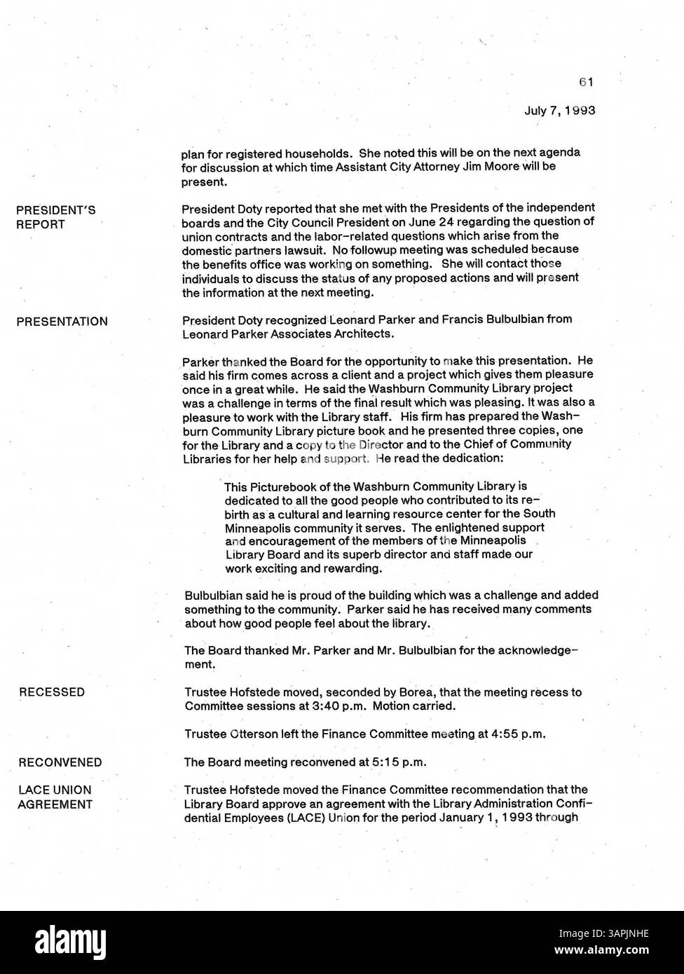 The 1993 minutes of the Minneapolis Public Library Board include ...