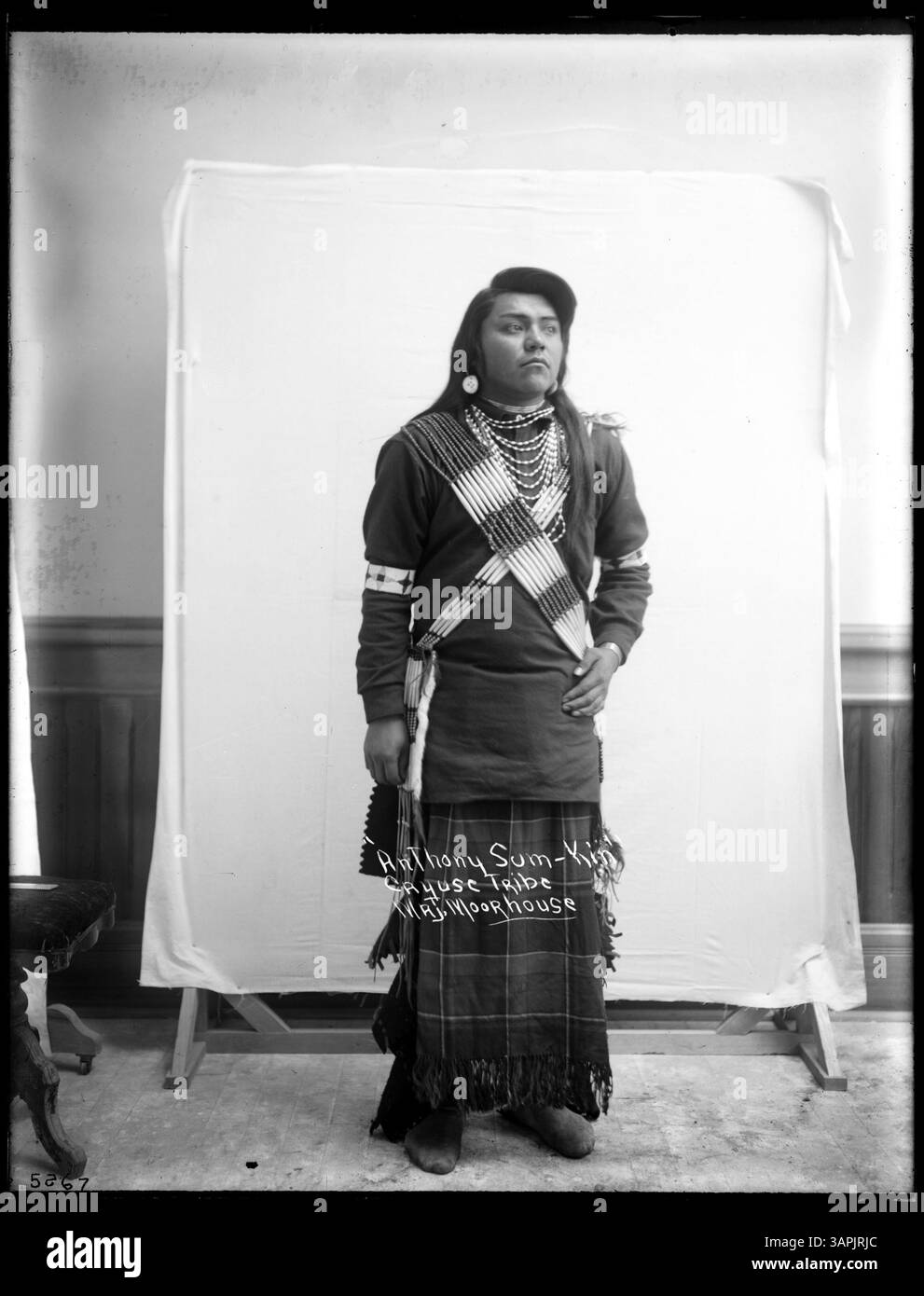 Anthony Somkin, a Cayuse tribal man, is photographed in full regalia ...