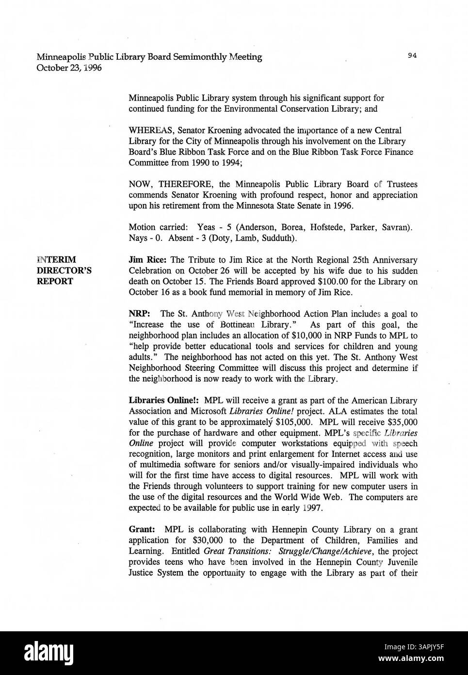 The 1996 meeting minutes document key decisions by the Minneapolis ...