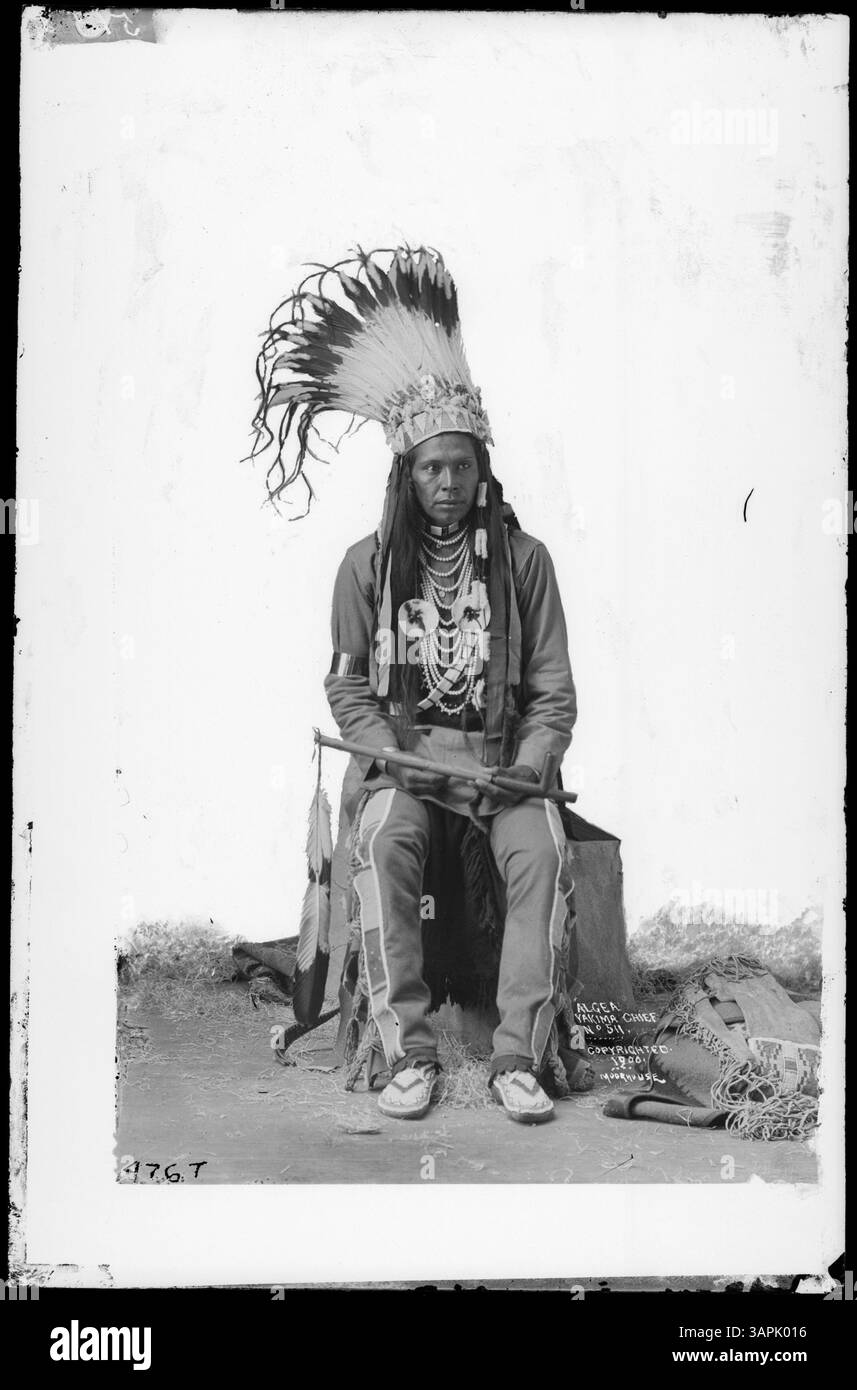 Photograph of Algea, a Yakima tribal man, in traditional regalia ...