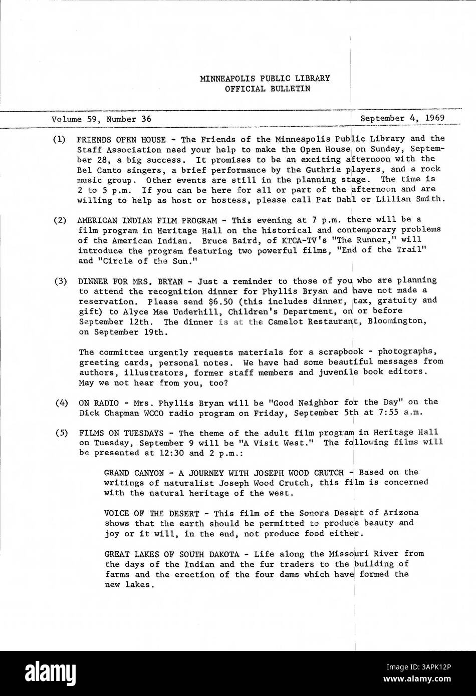This 1969 Minneapolis Public Library Bulletin provides library ...