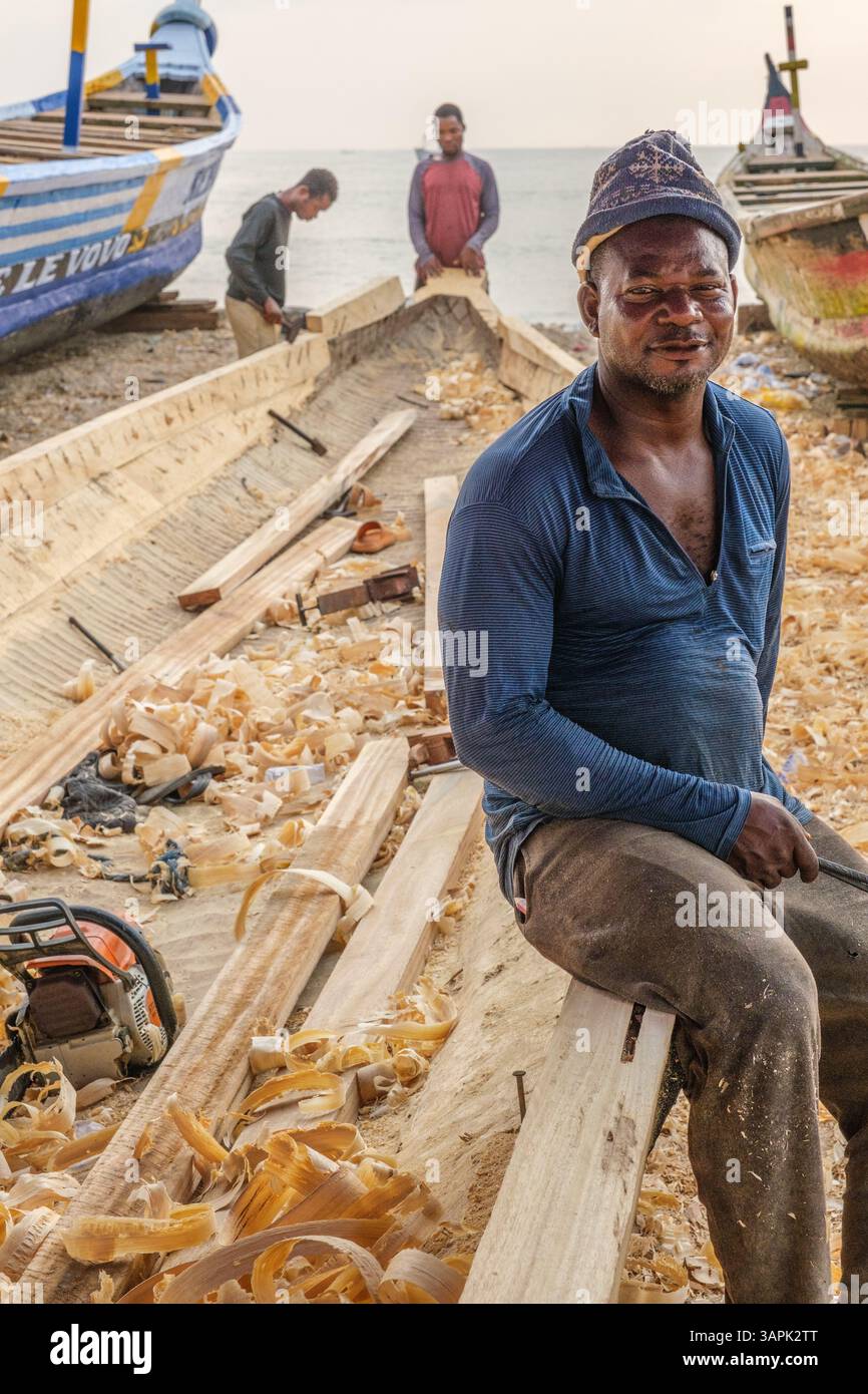 Ghana, Elmina. Foreman of a Carpenter Crew Building a New Fishing Boat ...