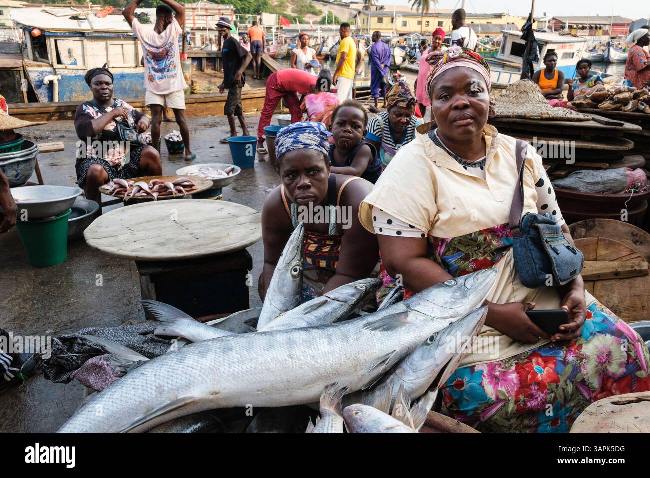 Ghana, Elmina. Woman Selling Fish in the Fish Market, Early Morning ...
