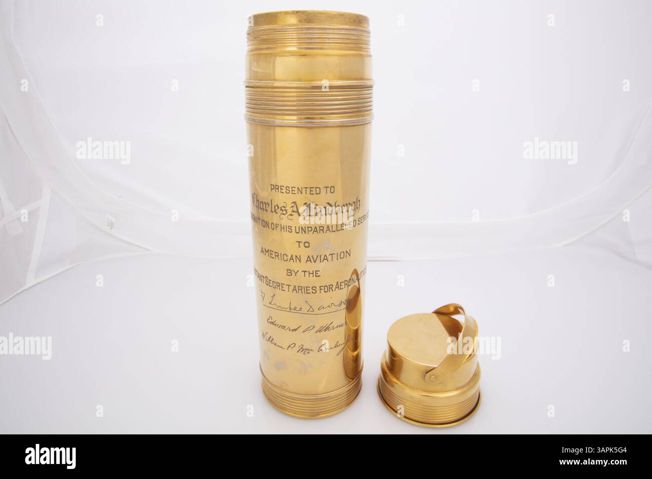 This gold thermos, a tribute to Charles A. Lindbergh’s aviation ...
