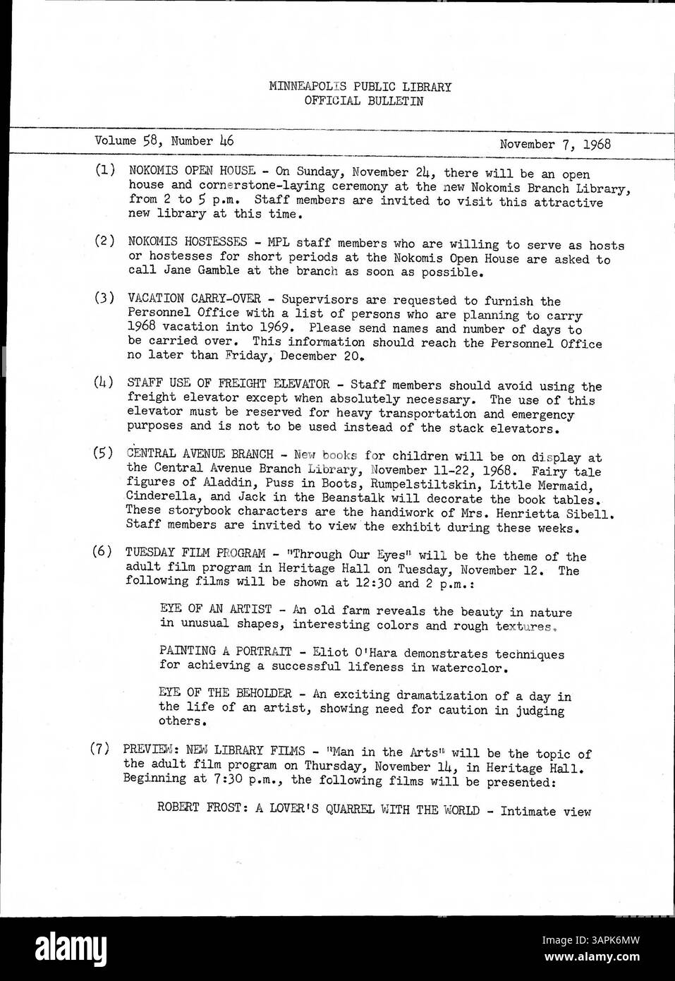 The 1968 Minneapolis Public Library Official Bulletin provides an ...