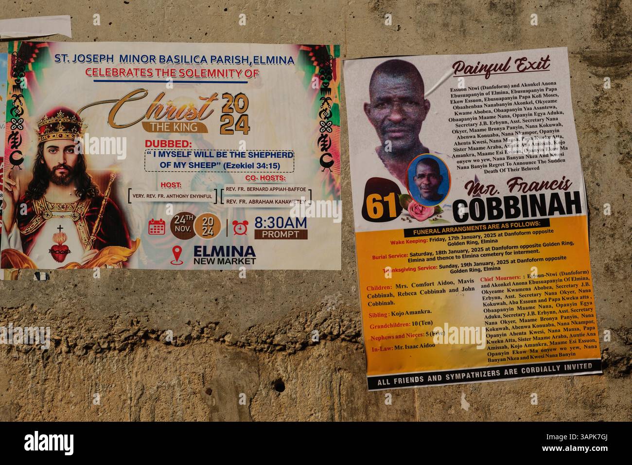 Ghana, Elmina. Posters Announcing an Uncoming Religious Meeting and the Recent Death of a Local ...