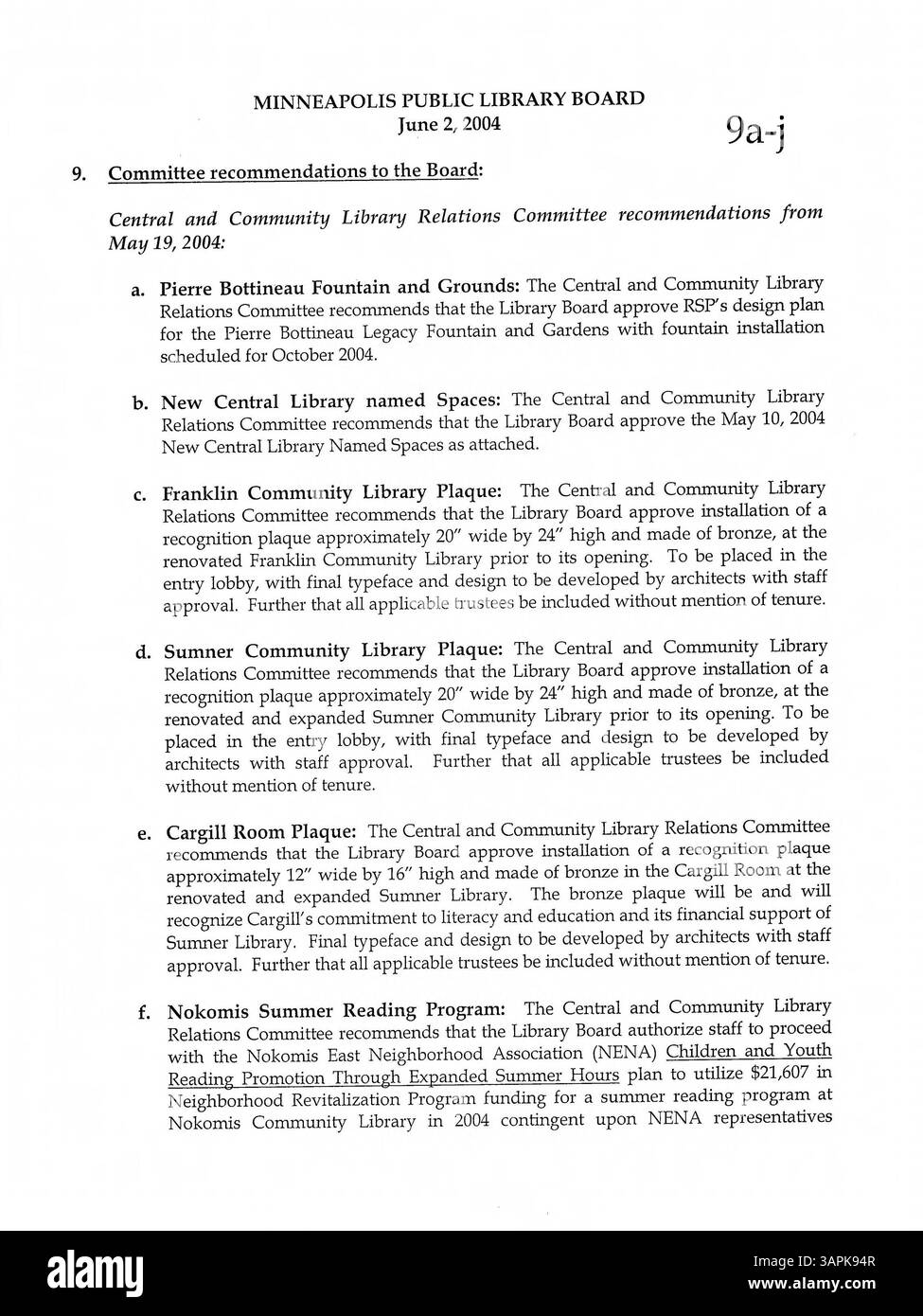 The 2004 meeting minutes from the Minneapolis Public Library Board ...