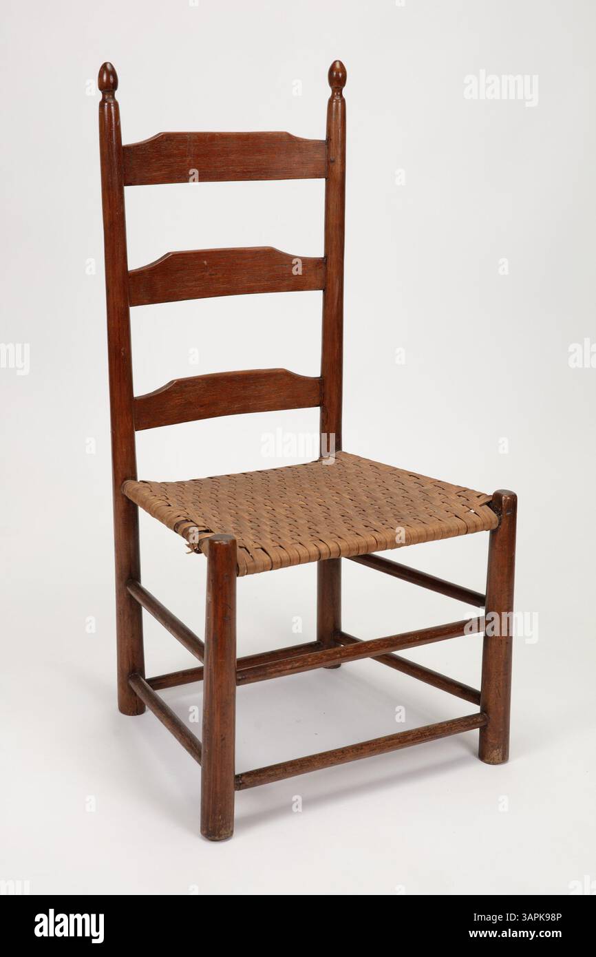 This wooden slat-back side chair with a woven hickory splint seat and ...