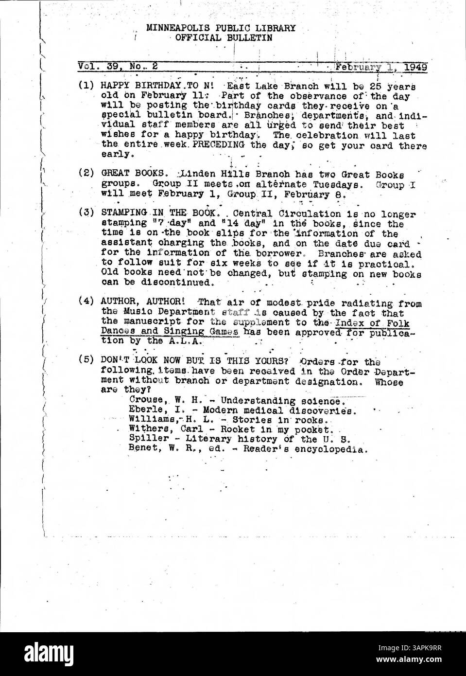 This 1949 edition of the Minneapolis Public Library Official Bulletin ...