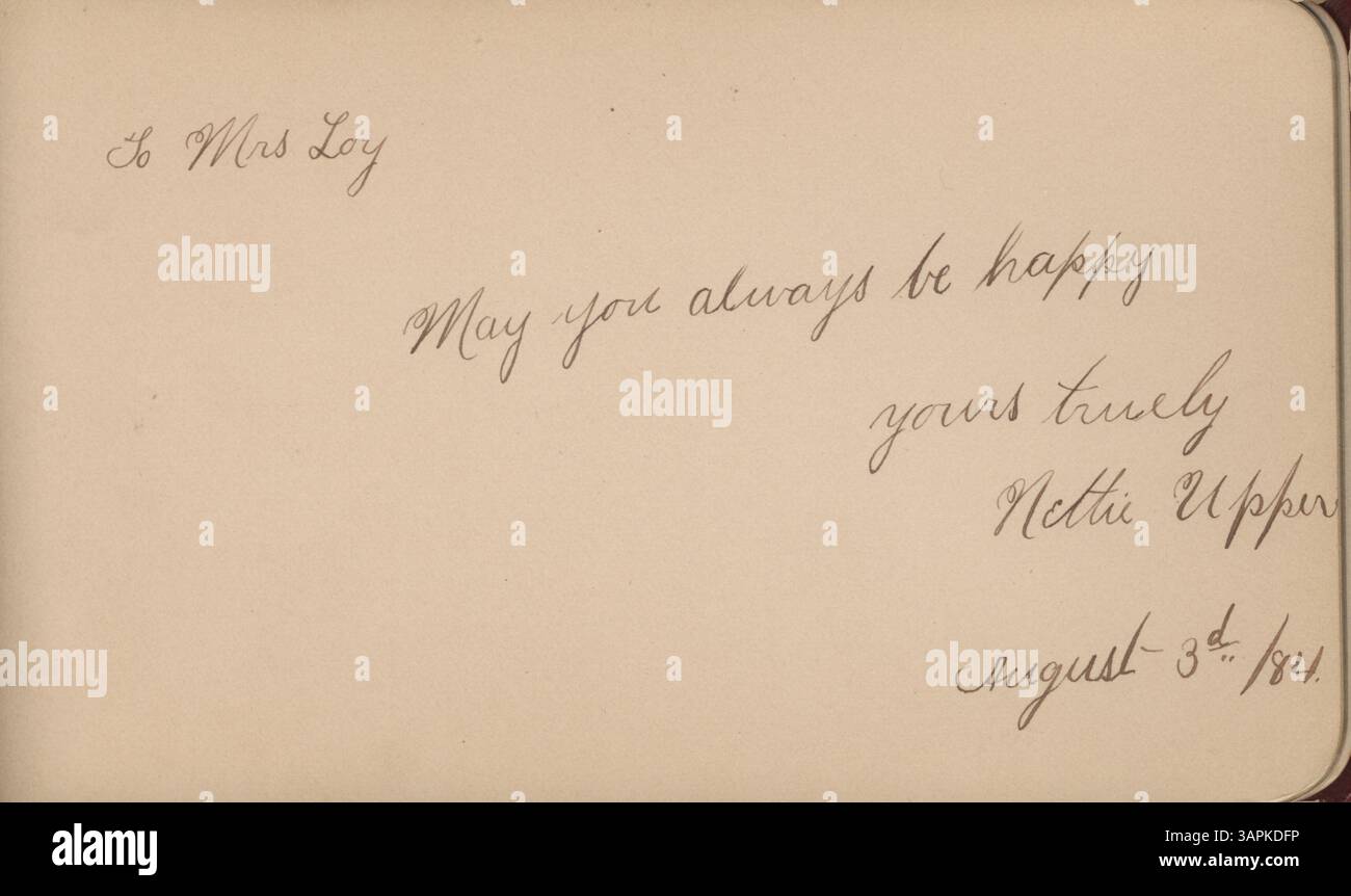 The autograph book of Mrs. Jane Loy includes signed notes from friends ...