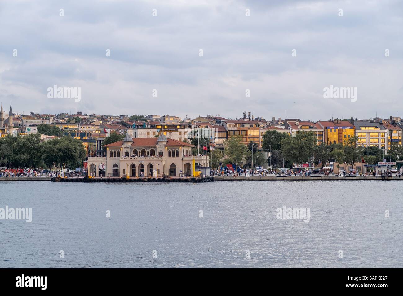 Bosphorus waterfront view showcasing historic architecture at dusk with ...
