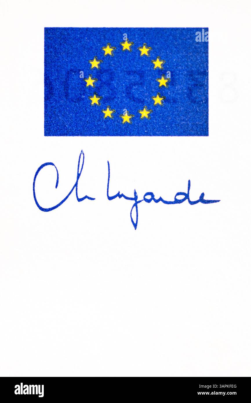 Hamburg, Germany, July 04, 2023: European Flag and Christine Lagarde ...