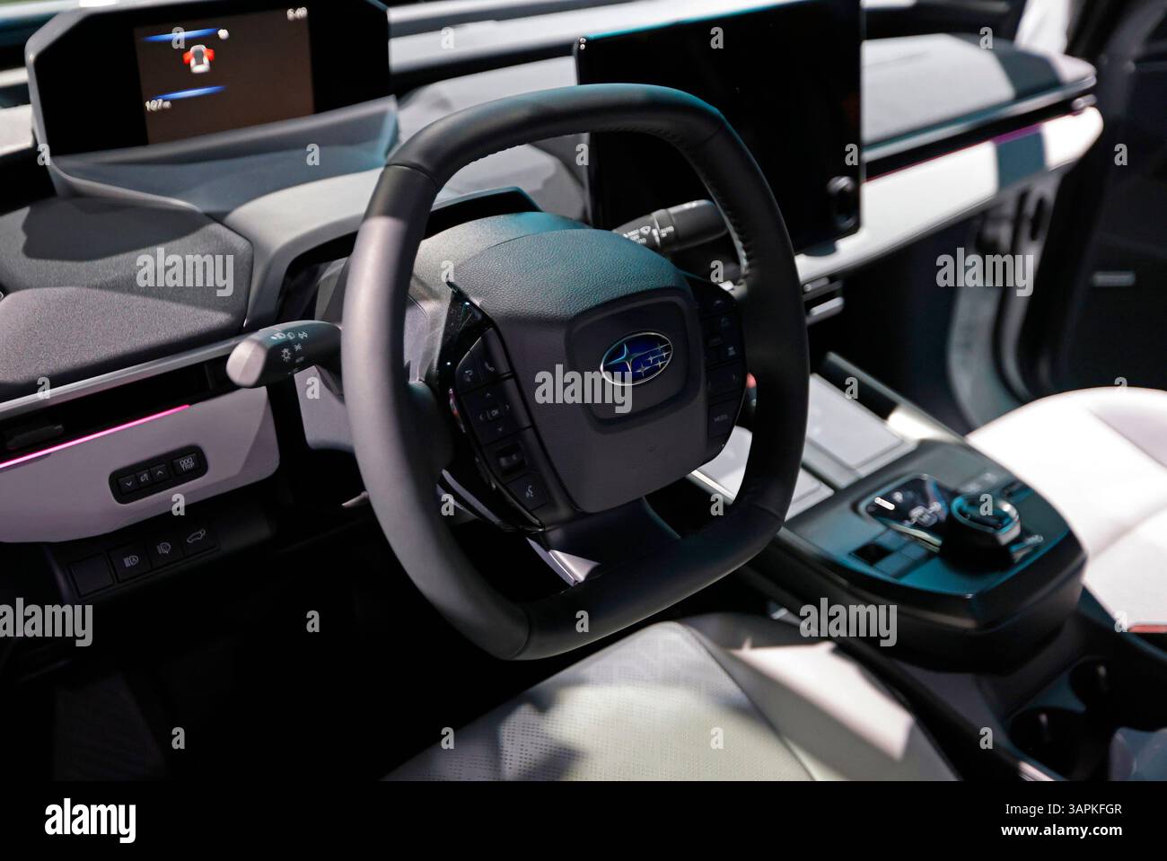 The interior of the 2026 Subaru Solterra is seen at the Subaru press ...