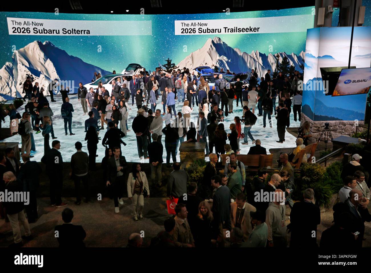 Members of the media occupy the stage at the conclusion of 2026 Subaru ...