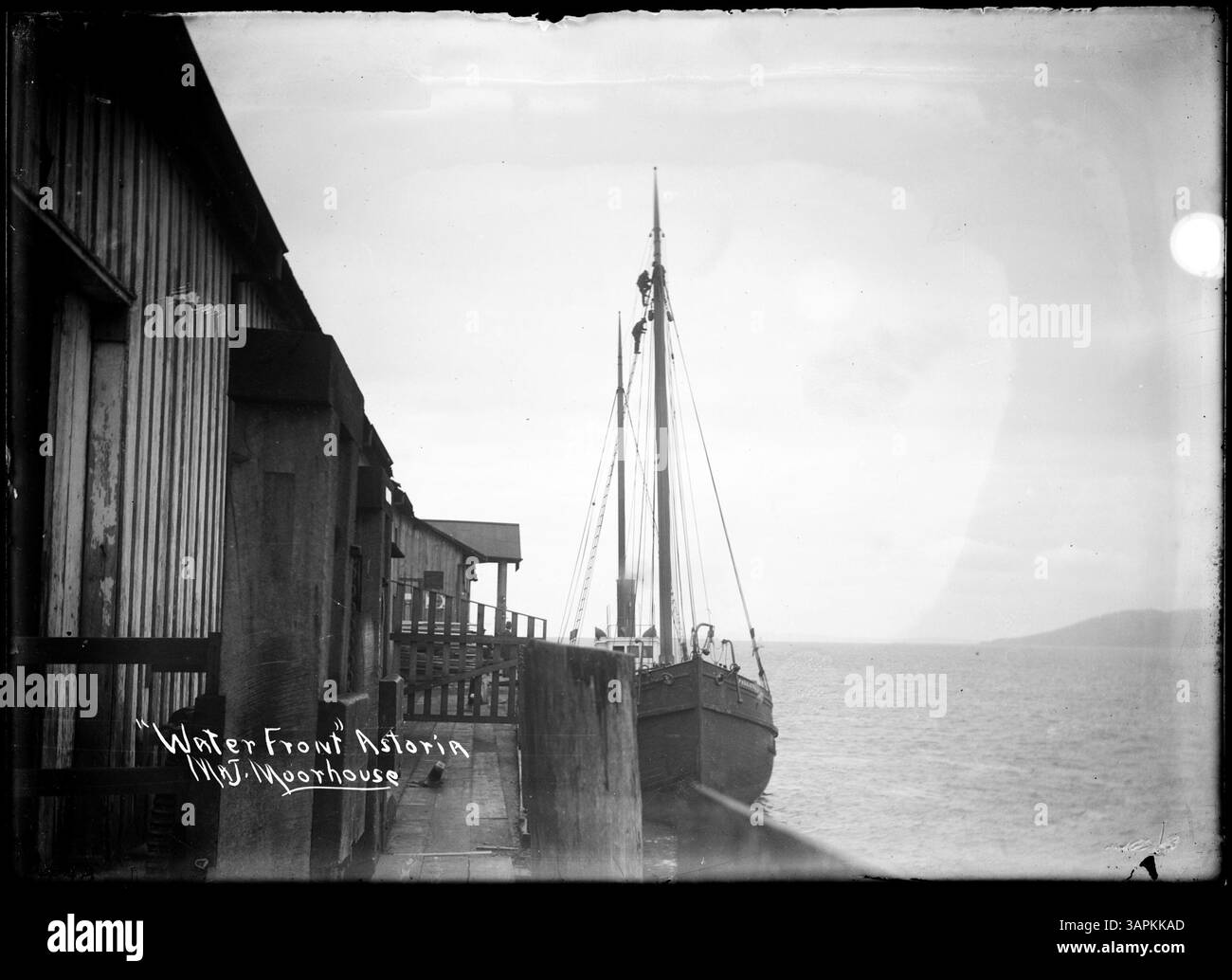 The photograph shows the 'Pasadena,' a sailing vessel moored at Astoria ...