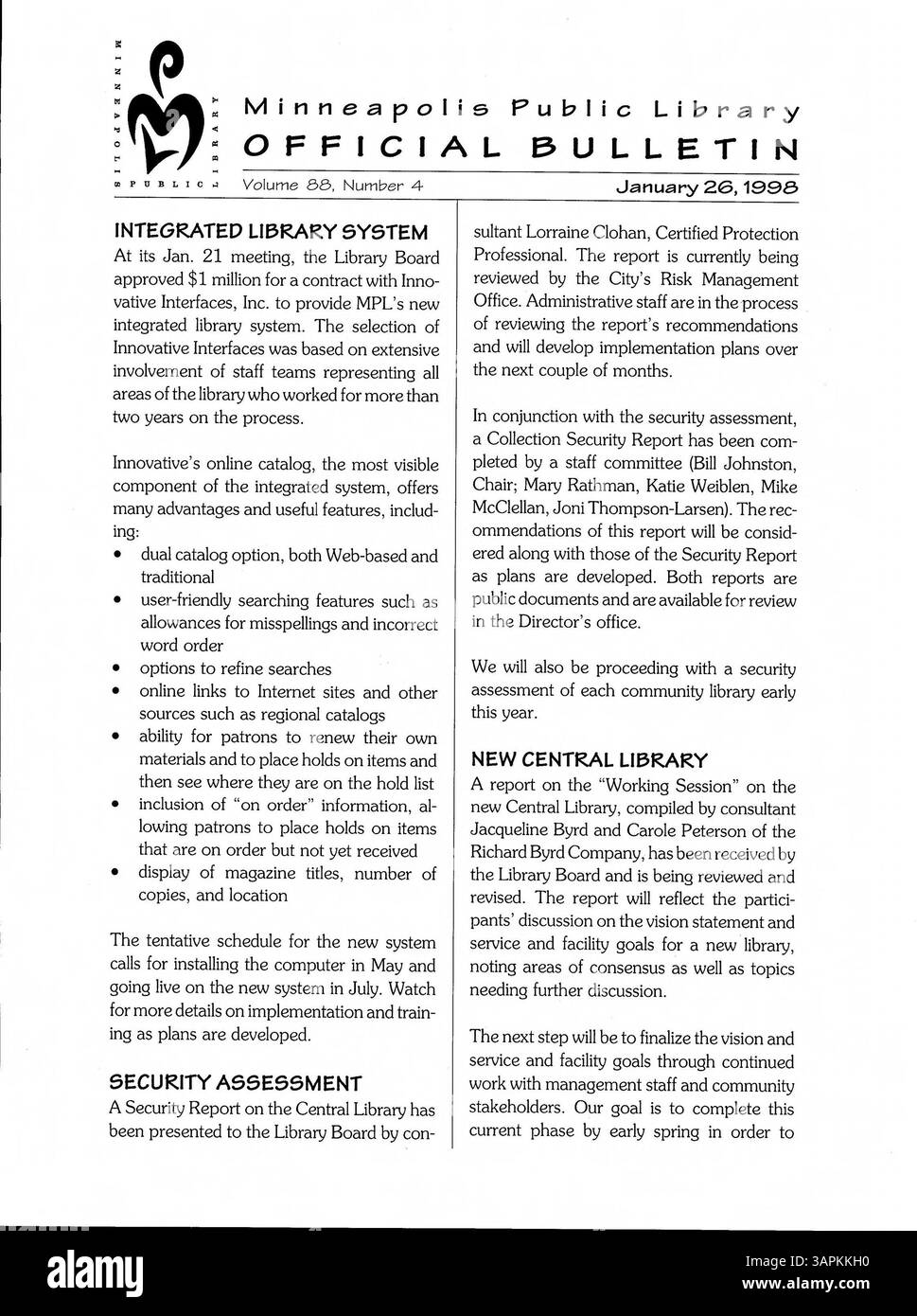 The 1998 edition of the Minneapolis Public Library Official Bulletin is ...