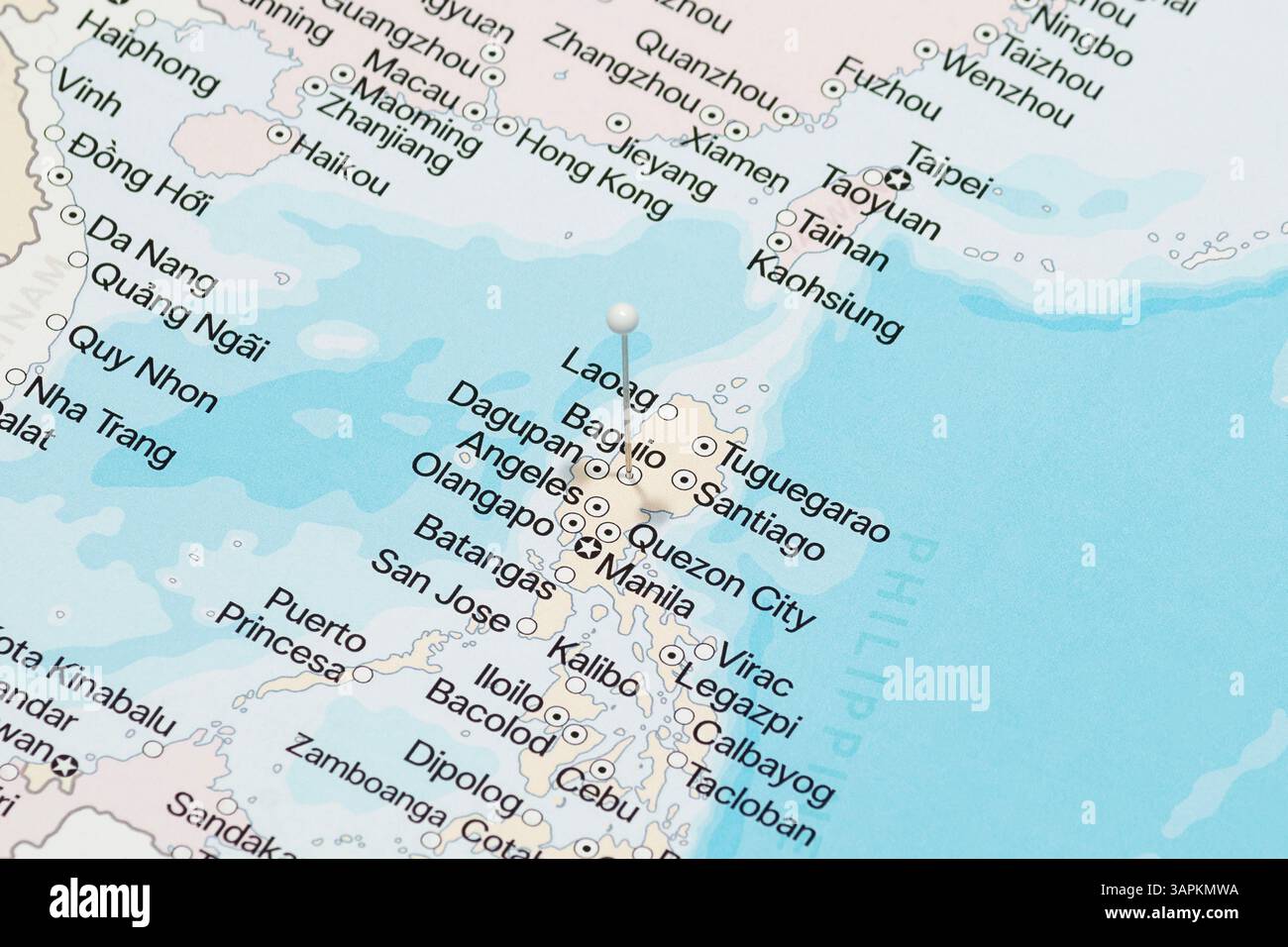 macro photo of a white pin needle into Baguio city of Philippines ...