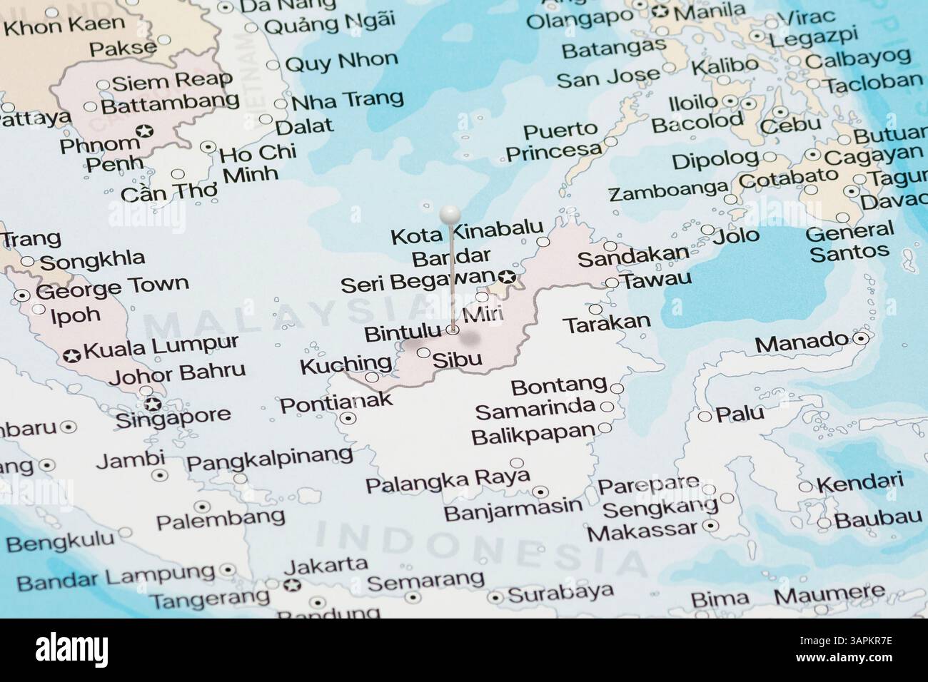 macro photo of a white pin needle into bintulu city of Malaysia ...