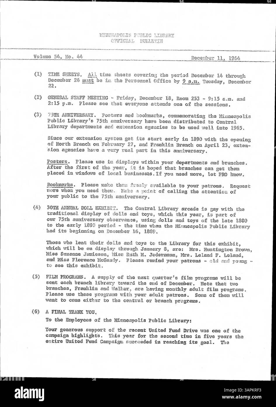 This 1964 weekly bulletin provides important updates and internal ...