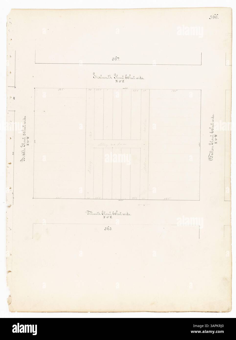 Survey map of St. Louis city blocks 489-492 and 505-656, with ink ...