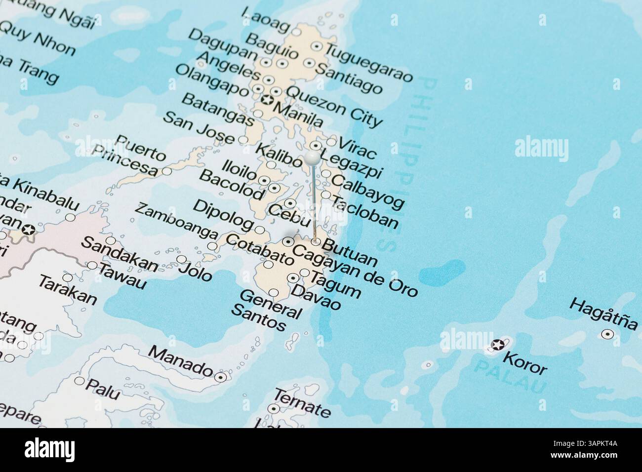 macro photo of a white pin needle into Butuan city of Philippines ...