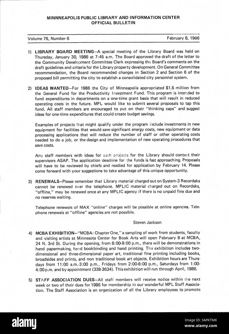 The 1986 edition of the Minneapolis Public Library Official Bulletin ...