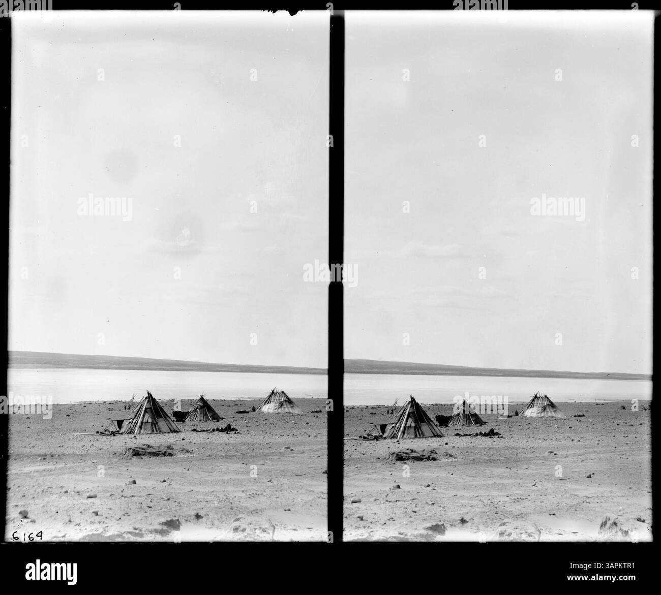 Photograph by Lee Moorhouse of tribal camps on the Columbia River ...