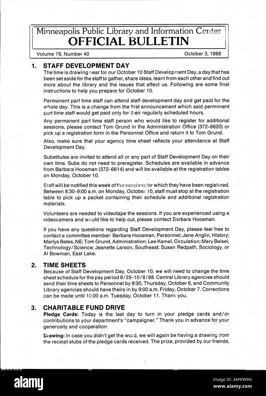 This 1988 Minneapolis Public Library Official Bulletin serves as a ...