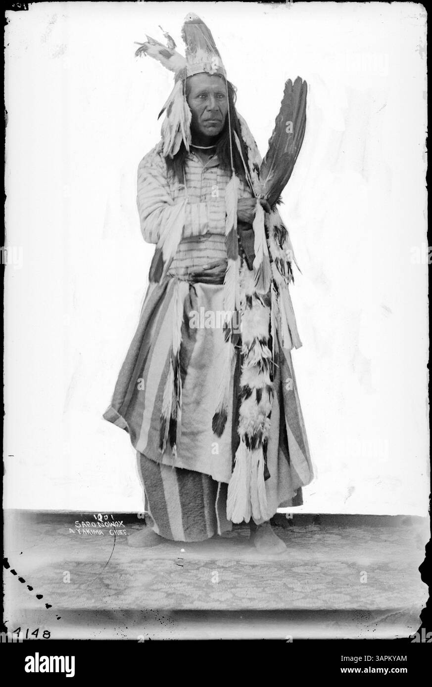 Photograph by Lee Moorhouse of Saponowox, a Yakima Indian, dressed in ...