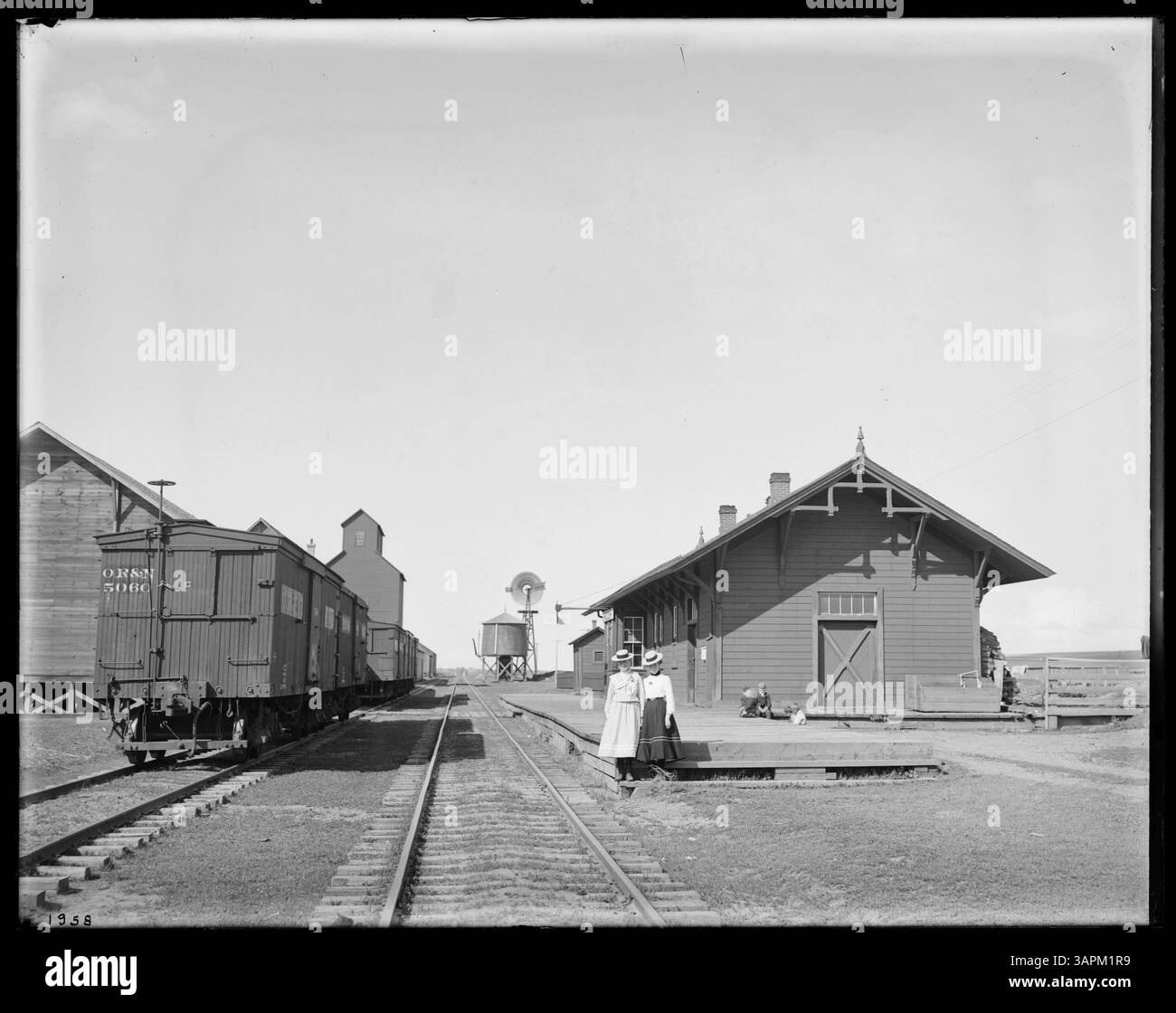 Photograph of the railroad station in Adams, Oregon, capturing the ...