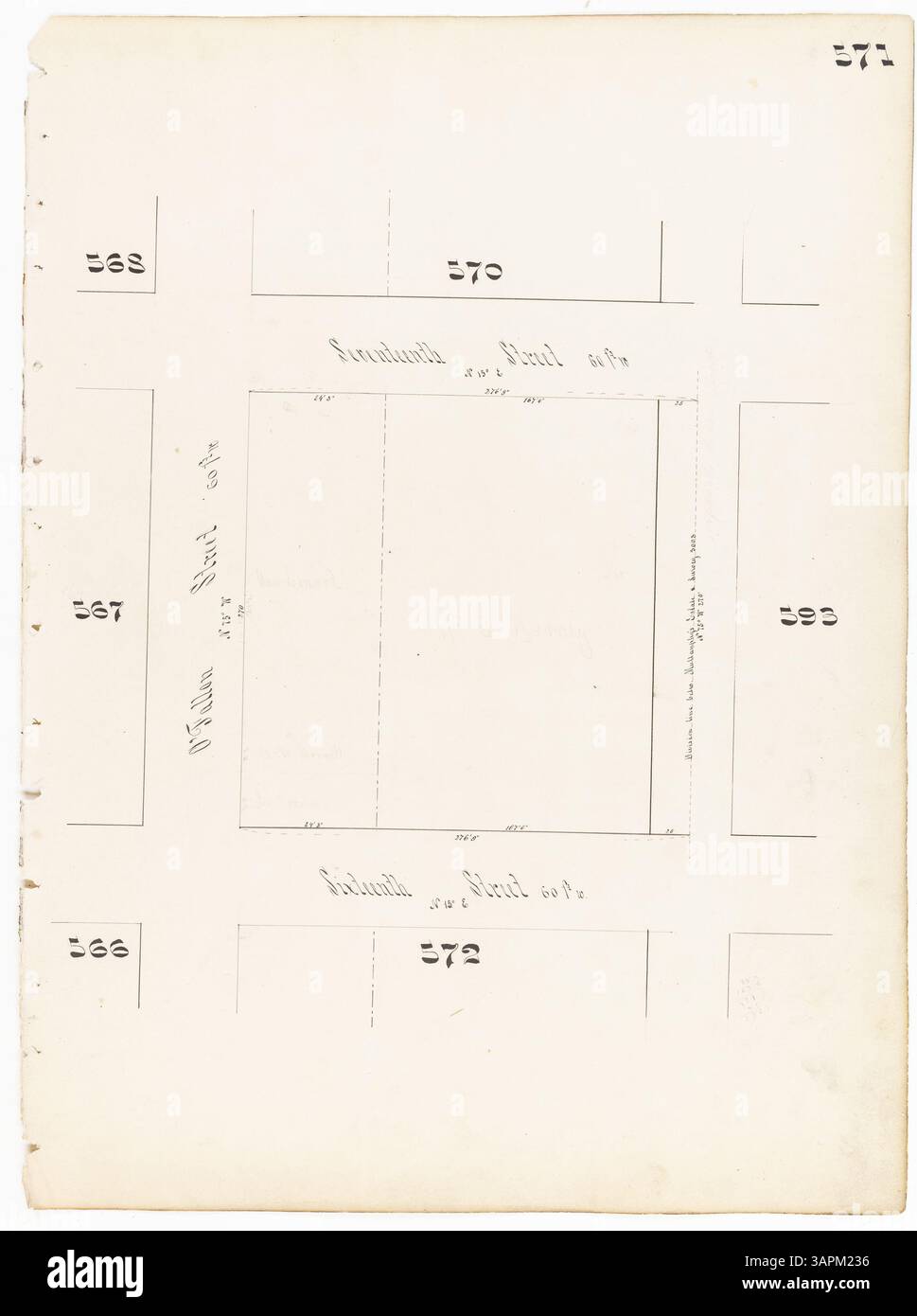 Survey map of St. Louis city blocks 489-492 and 505-656, drawn in ink ...