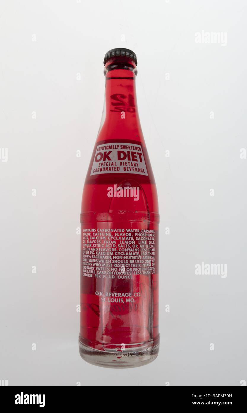 A clear glass bottle of Sugar Free OK Diet Cream Soda, made by the OK ...
